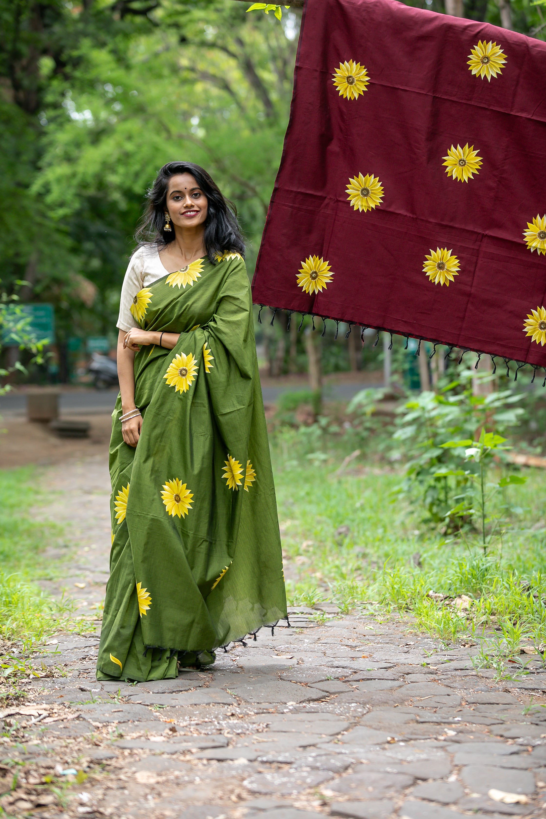 Sunflower Saree Shevali Green – Anjor by Janhavi